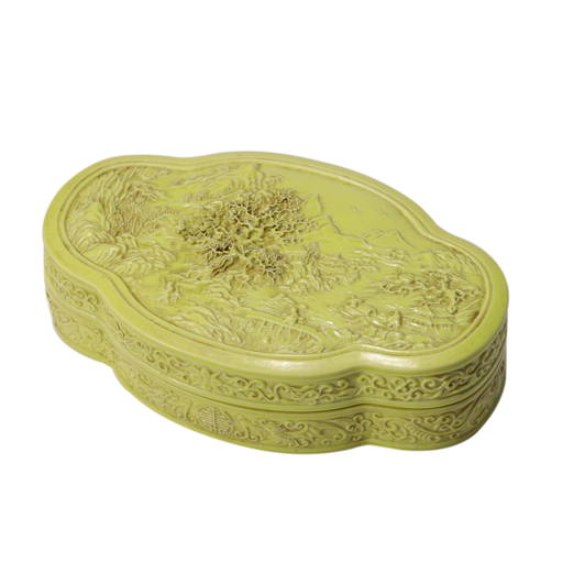 Porcelain Yellow Glazed Mountain And River Powder Box A