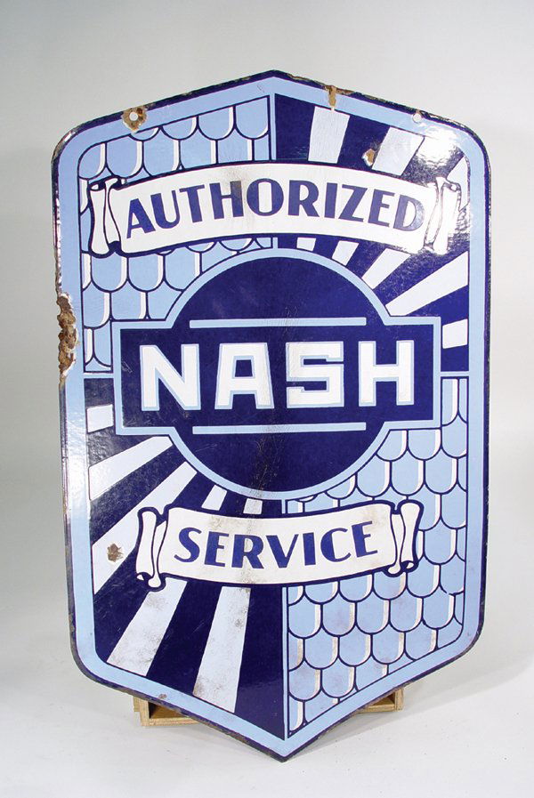88: A CA.1920s PORCELAIN DOUBLE-SIDED NASH SIGN