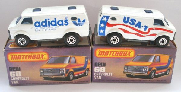 2x Matchbox Superfast 68c Chevy Van Inc. Adidas