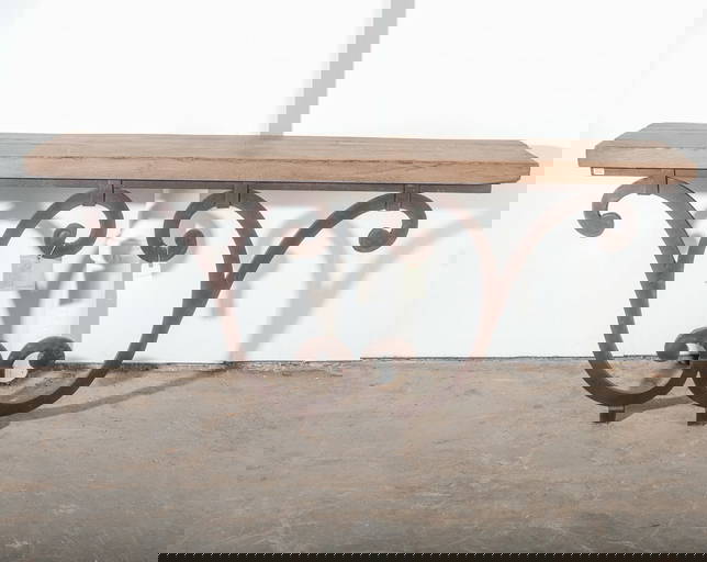 Iron Scroll And Oak Top Console Table