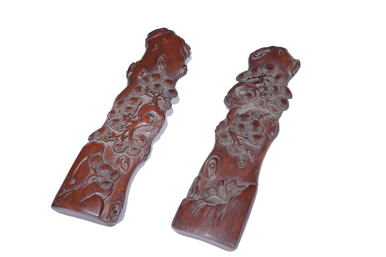 Bamboo Paperweight Carved With Pine Tree