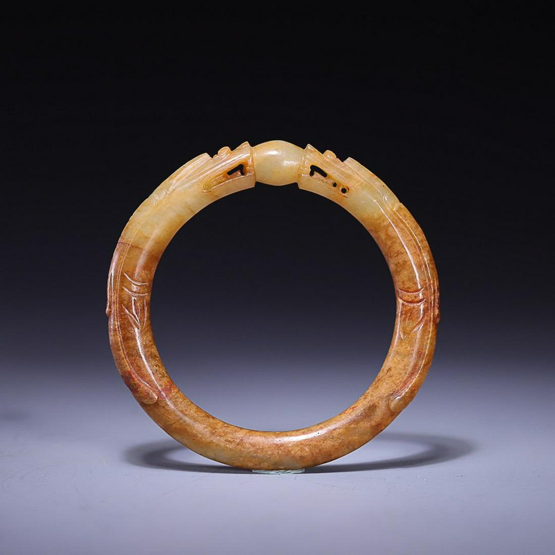 Chinese Hetian Jade Bangle With Carved 'dragon Pursuing Pearl'