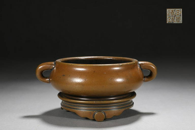 Chinese Bronze You Dragon Handled Censer, 'yu Tang Qing Wan' Mark