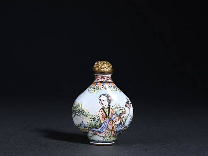 Chinese Canton Enamel Snuff Bottle, 'san Niang Jiao Zi', 'qianlong' Mark