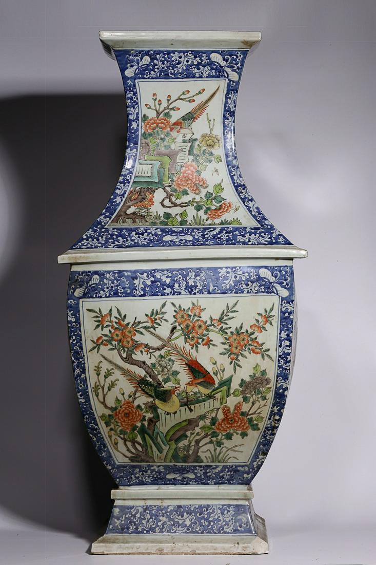 CHINESE BLUE-AND-WHITE AND FAMILLE-VERTE ZUN VASE, 'BIRD AND FLOWER ...