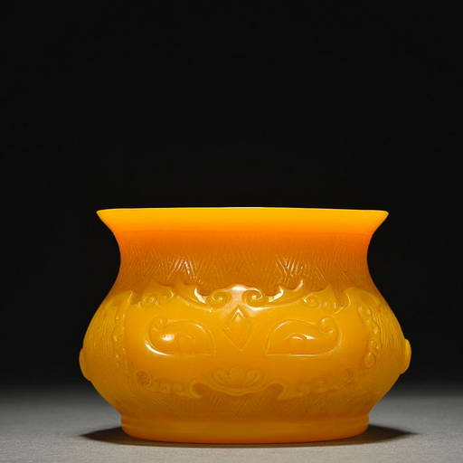 Chinese Yellow Glass Censer, 'animal Mask', 'qianlong' Mark