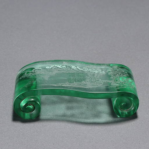 Chinese Green Glass Inkstone Tray, 'landscape'