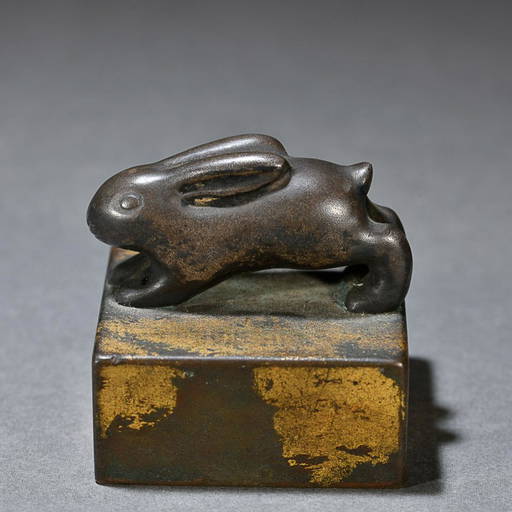 Chinese Parcel Gilt Bronze Seal, 'rabbit'