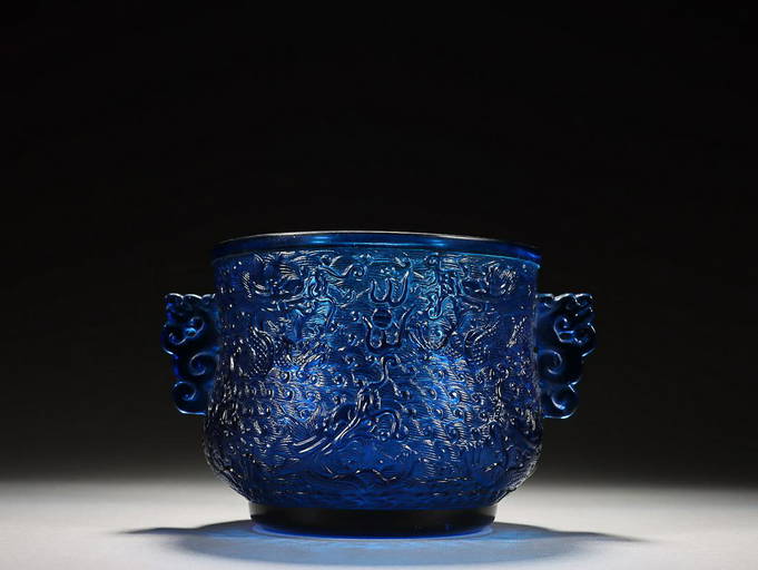 Chinese Blue Glass Censer, 'dragon'