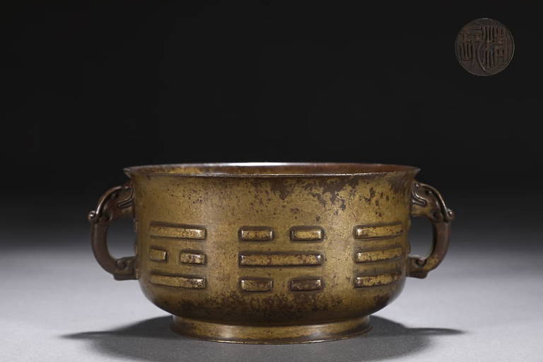 Chinese Bronze Chi Dragon Handled Censer, 'qing Wan' Mark