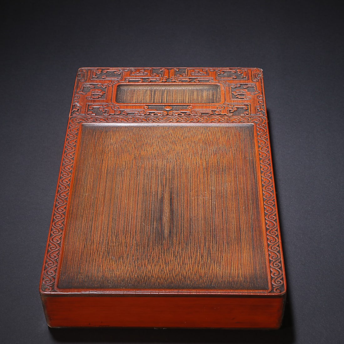Chinese Bamboo Inkstone, 'kui Dragon', 'lu Run Yang' Mark