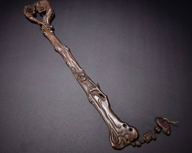 Chinese Bamboo Ruyi Scepter, 'prunus'