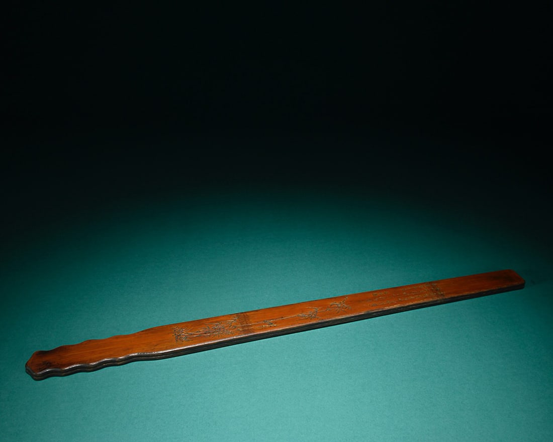Chinese Bamboo Ruler, 'bamboo' And 'poem', 'zhang Shen' Mark Auction