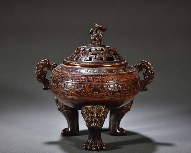 Chinese Bronze Handled Incense Burner, 'dragon And Ganoderma', 'ya Tang ...