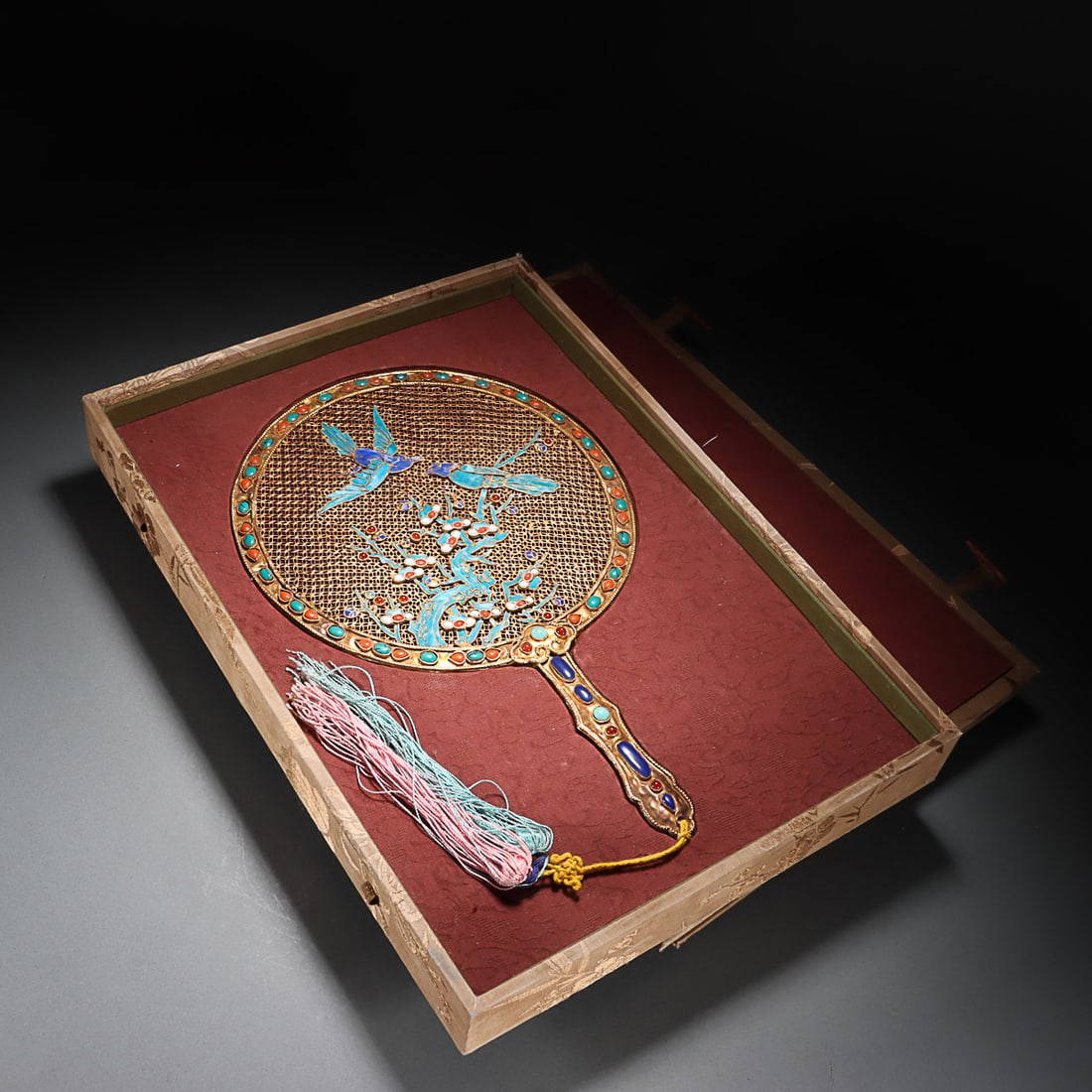 Chinese Gilt-silver Ceremonial Fan, 'bird And Flower' Auction