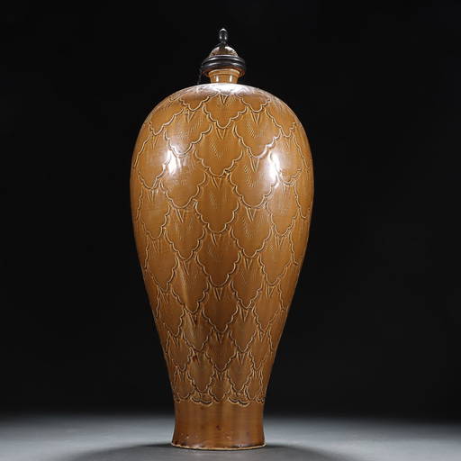 Chinese Ding Ware Yellow Glazed Meiping Vase, 'feather'