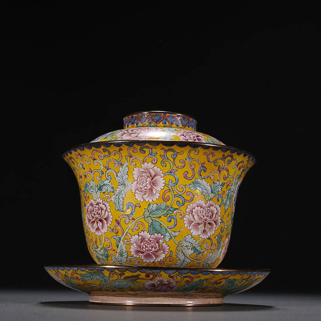 Chinese Canton Enamel Covered Bowl, 'hua Kai Fu Gui' Auction