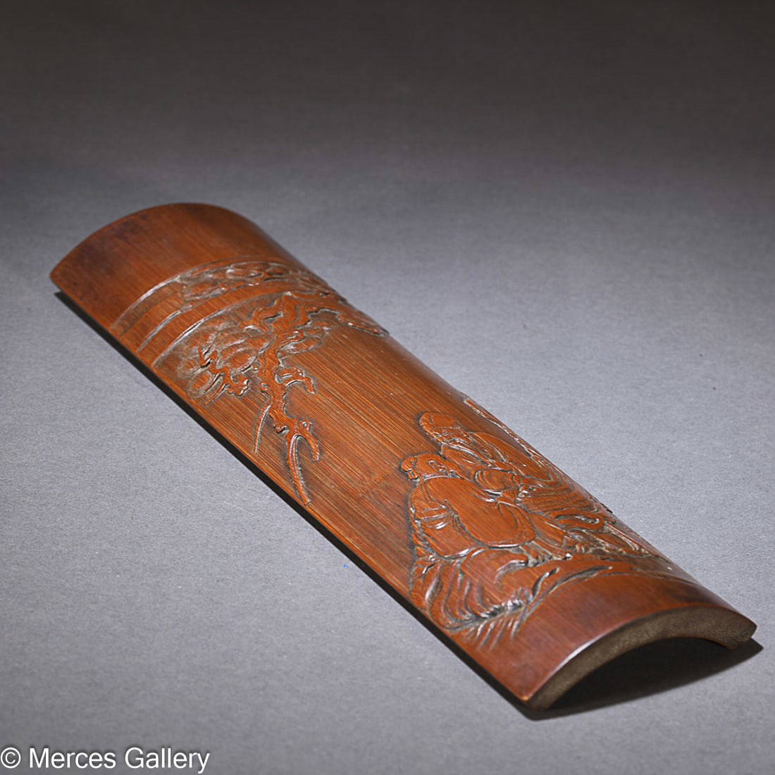 Chinese Bamboo Armrest, 'figure Story', 'min Fu' Mark Auction