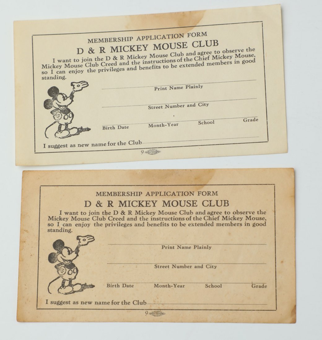 1930's Mickey Mouse Club Membership Application