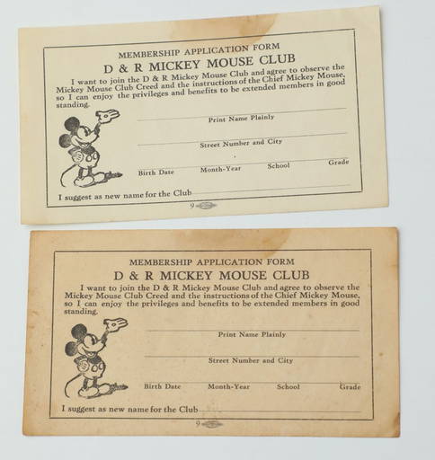 1930's Mickey Mouse Club Membership Application