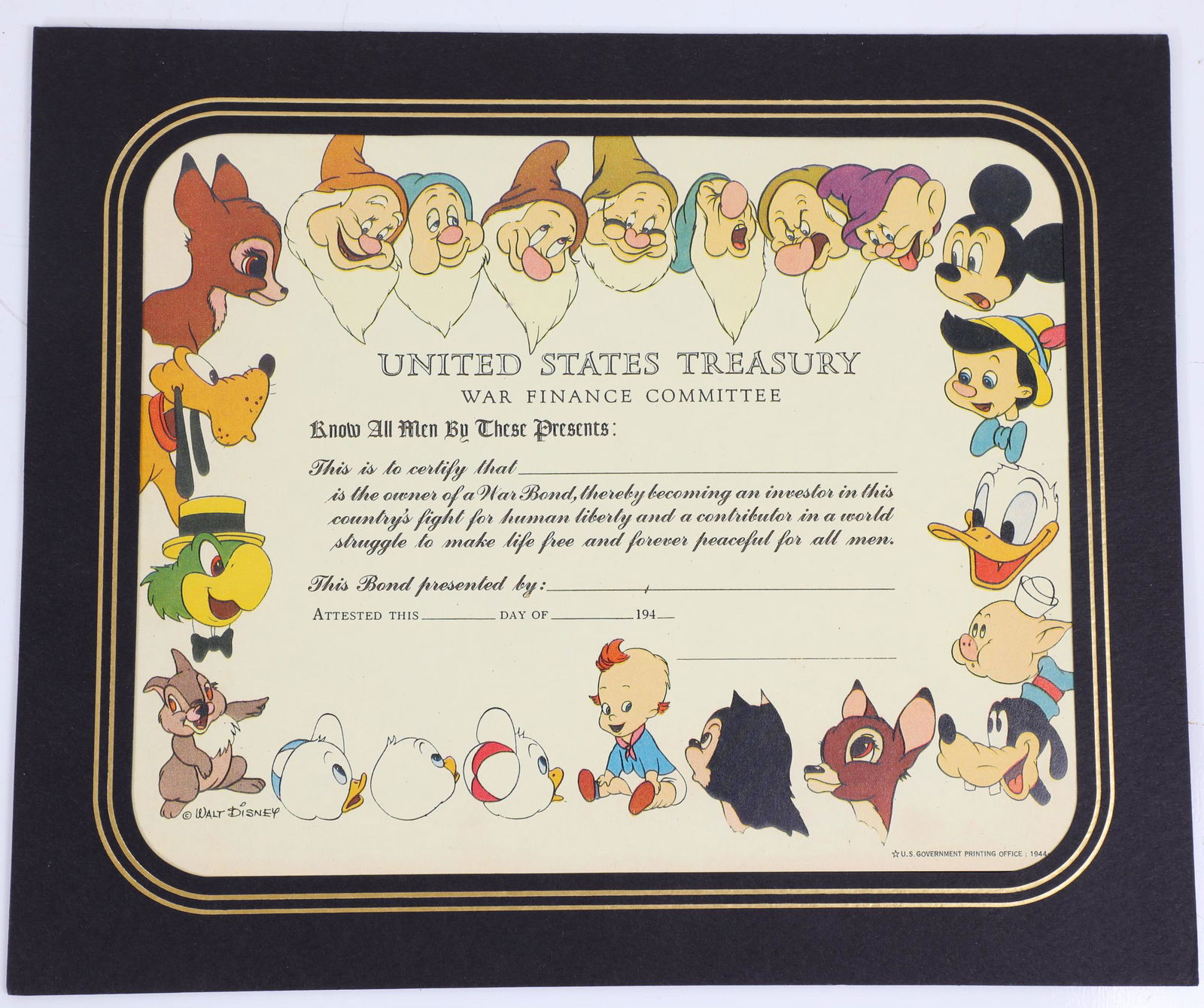 Disney United States Treasury Certificate