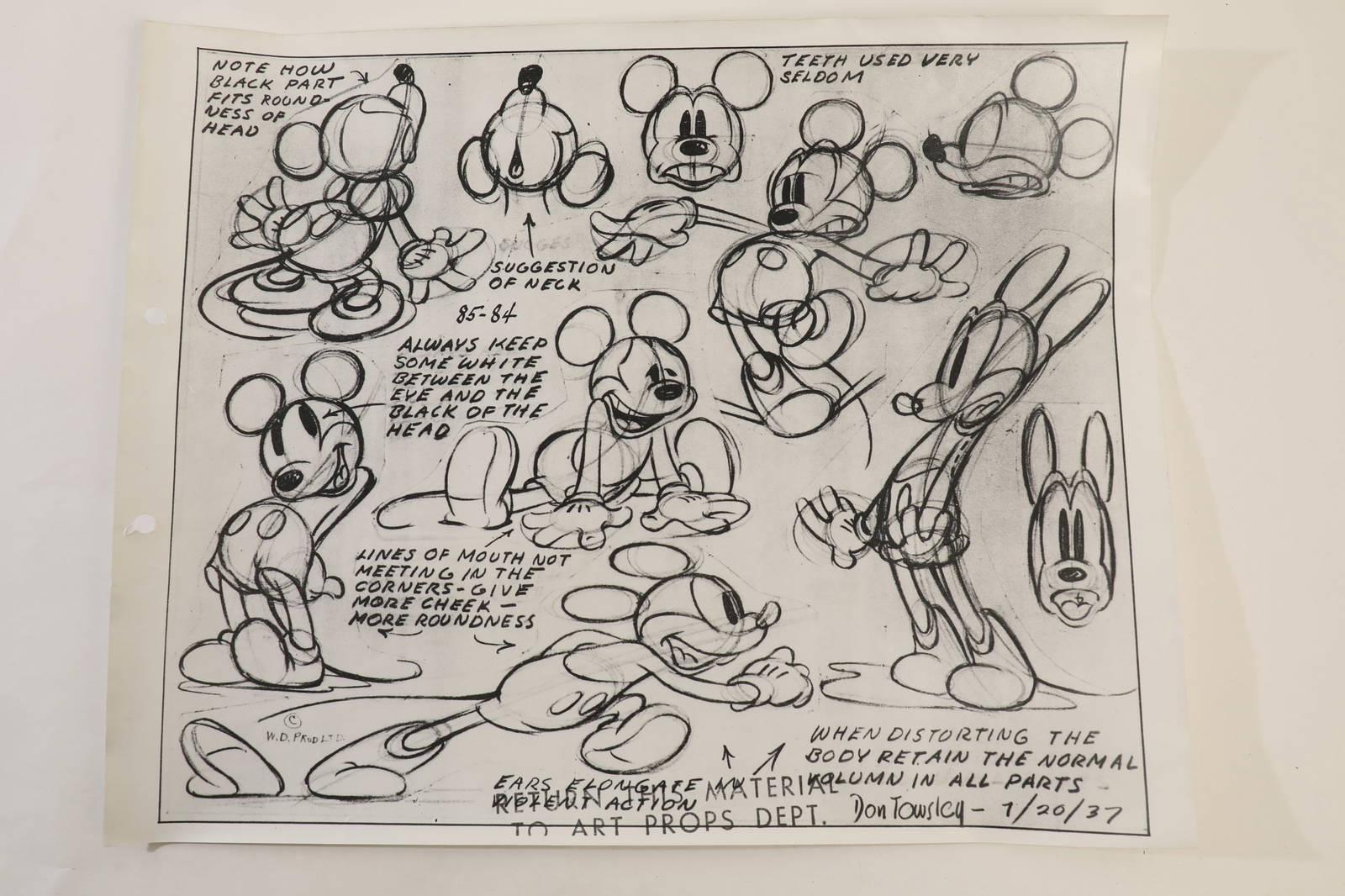 Mickey Mouse Vintage Studio Photostat Model Sheet. Auction