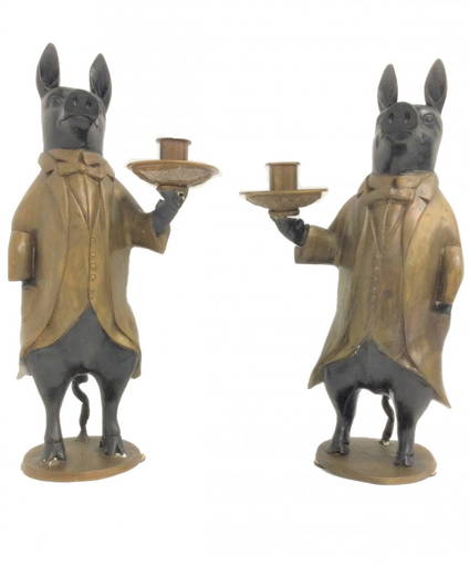 Pair Of Maitland Smith Buttler Pig Candle Holders