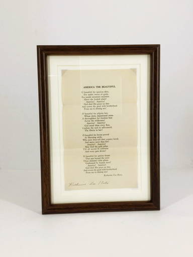 Poem America The Beautiful Signed By Katharine Lee Bates - Jul 28, 2022 ...