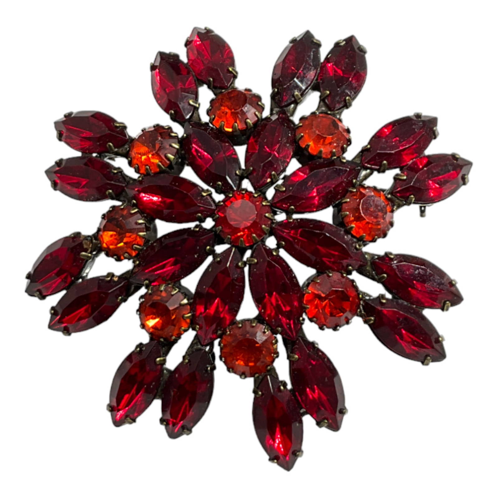 Vintage Large Red Rhinestones Brooch Unsigned Auction