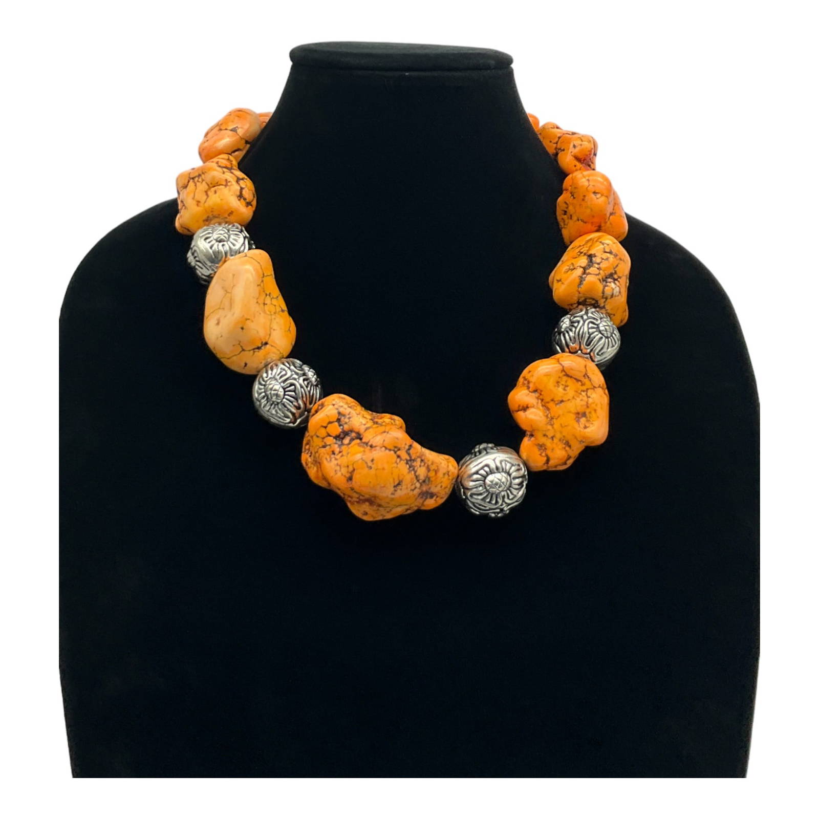 Large Statement Orange Howlite Necklace Auction