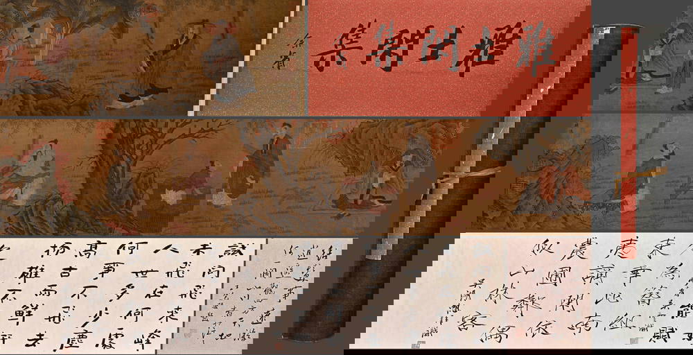 Li Gonglin Character Story Map On Silk Scroll