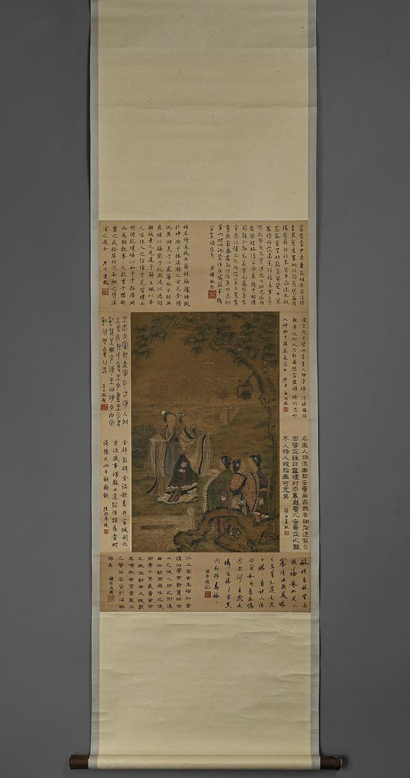 Signed Qiuying, Chinese Figure Story Painting Silk Scroll