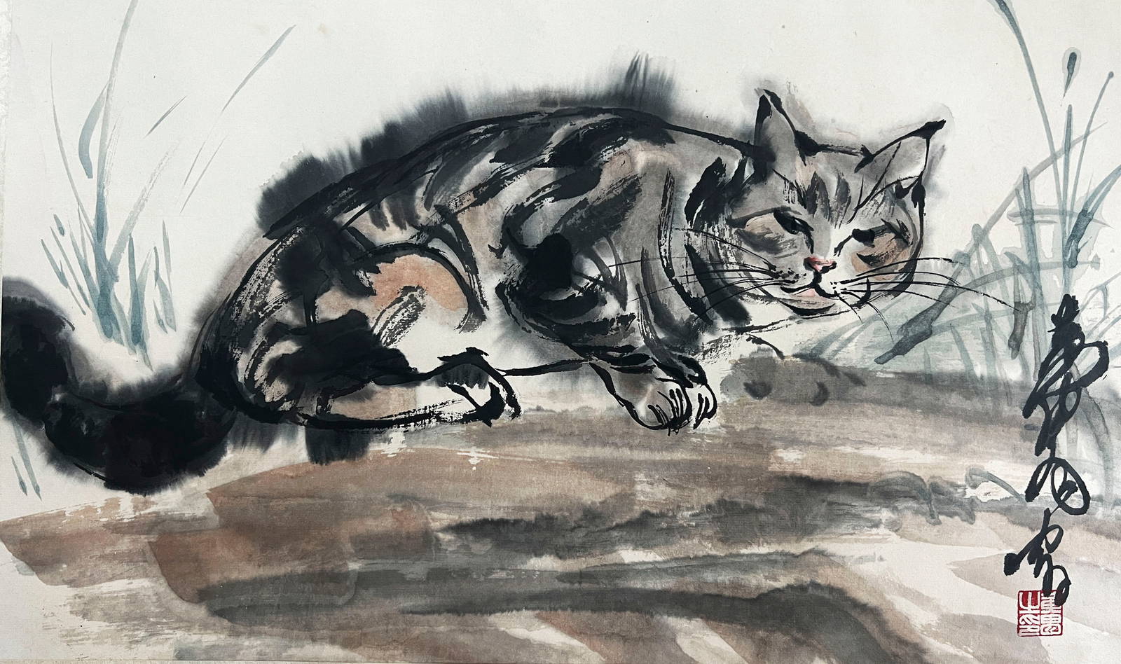 Chinese Cat Painting, Huang Zhou Mark Auction