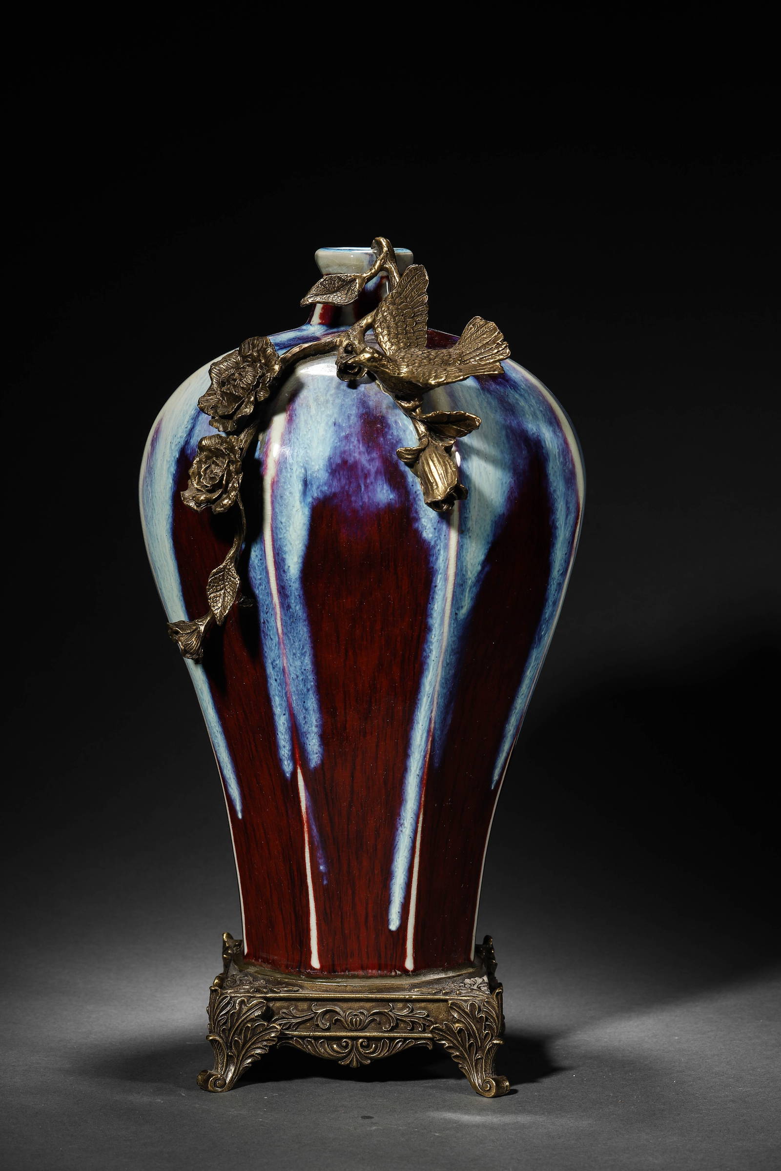 A Flambe Glaze Octagonal Bronze Inlay Vase Auction