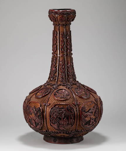 Lacquerware Carved Character Story And Flower Pattern Vase