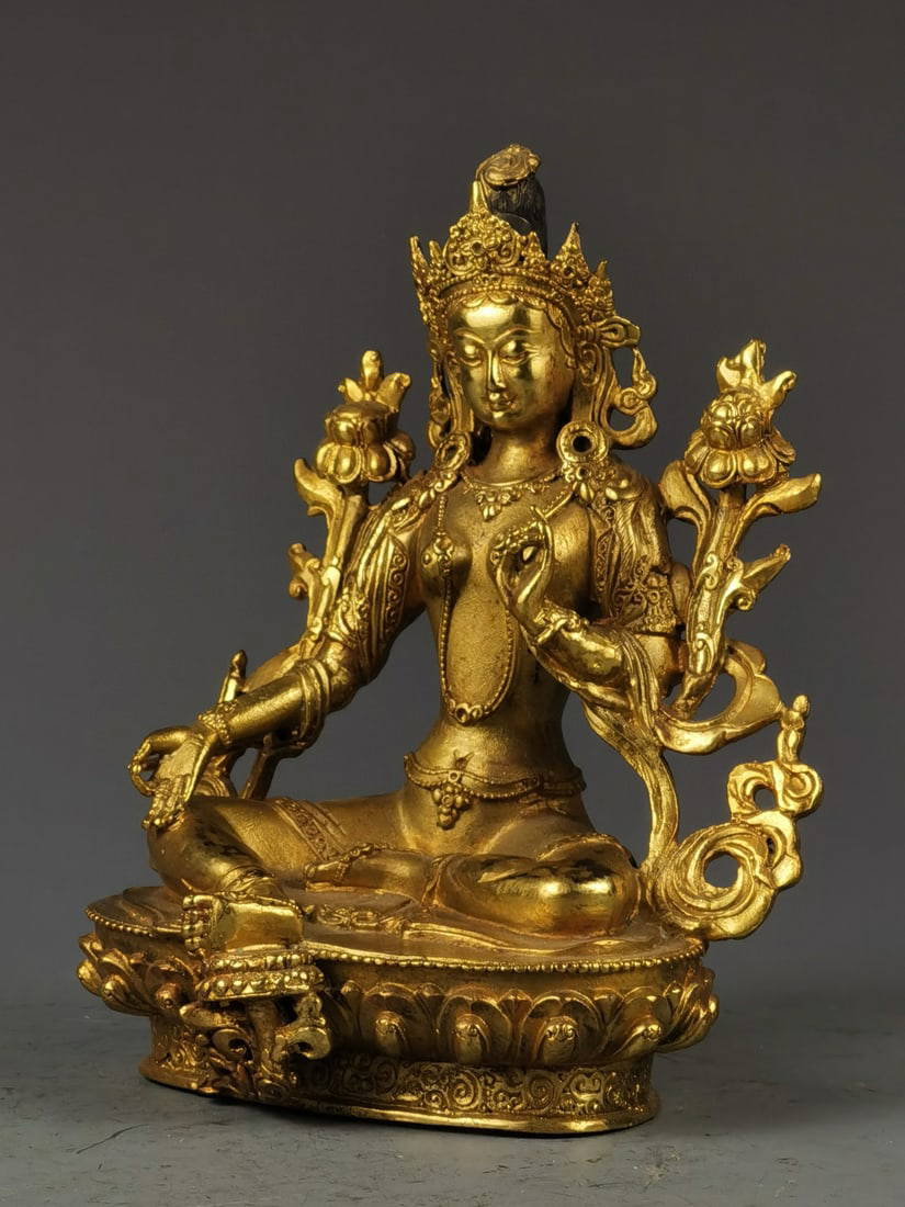 Gilt Bronze Green Tara Figure Auction