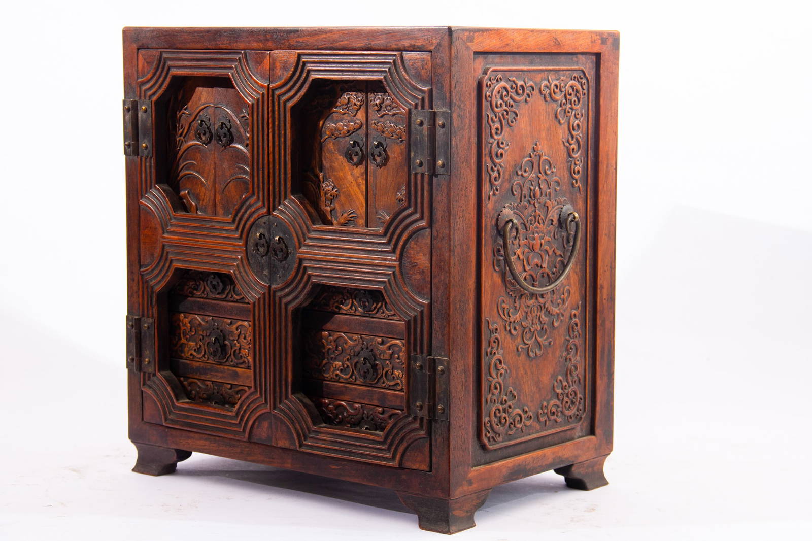 Huanghuali Wood Carved Flower And Shou Pattern Box Auction