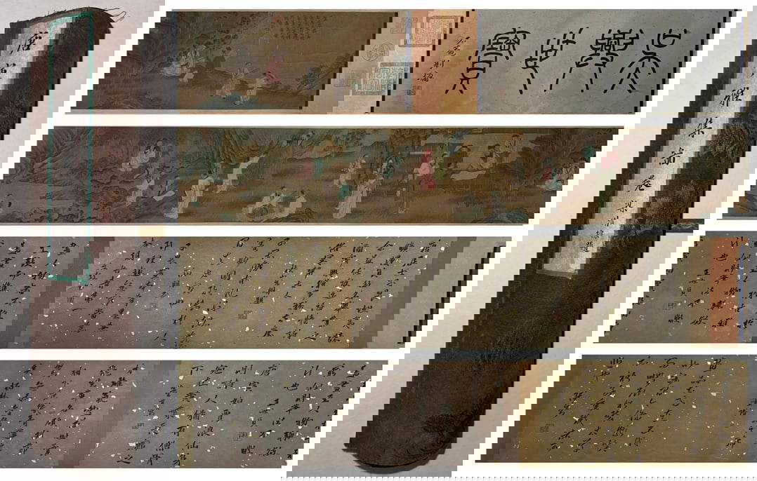 A Chinese Long Scroll Hand Painting,tang Yin Mark. Auction