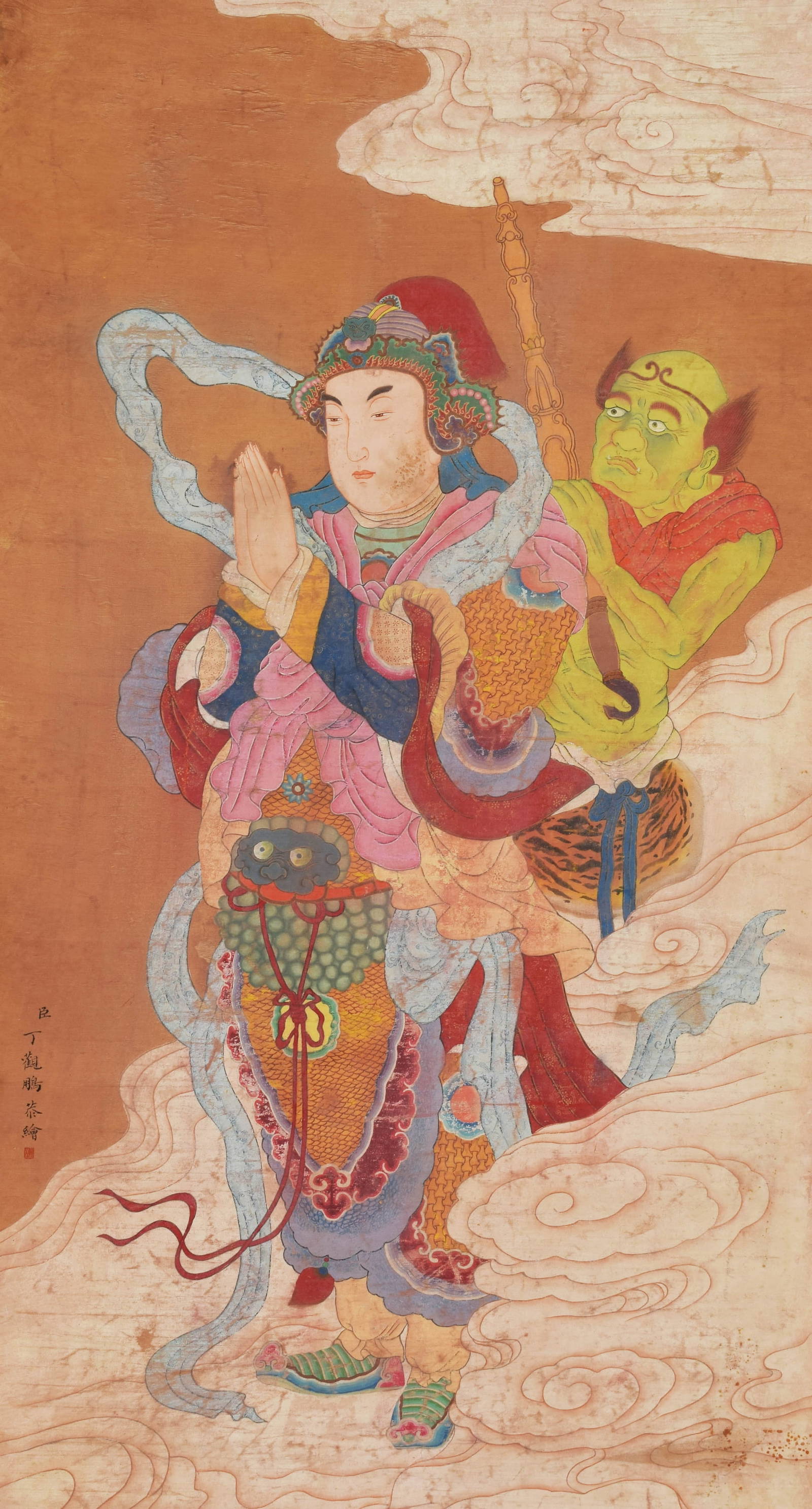 Ding Guanpeng "bodhisattva Wei Tuo" On Silk Auction