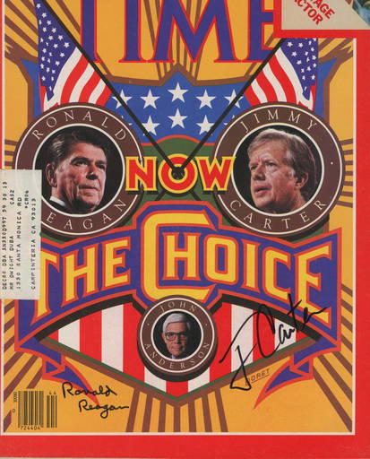 Ronald Reagan And Jimmy Carter Signed Time Magazine