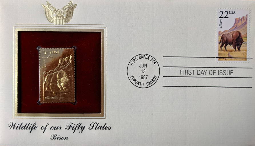 Wildlife Of Our Fifty States Bison Gold Stamp Replica