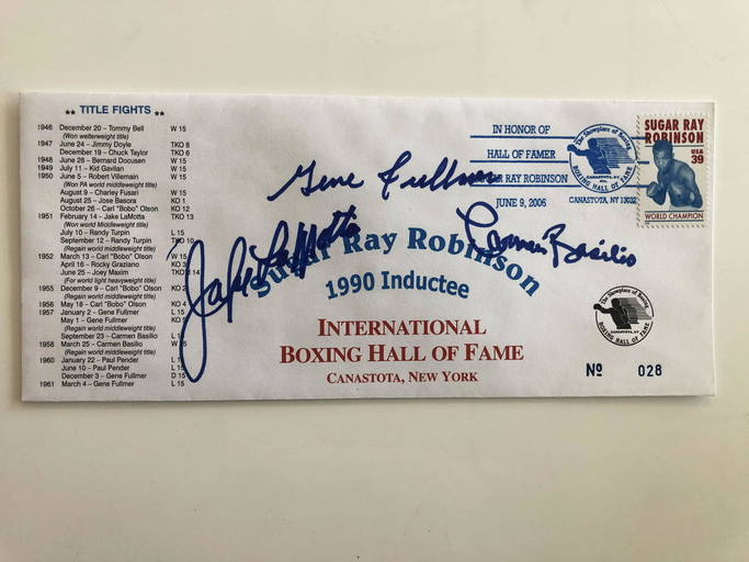 Gene Fullmer, Jake Lamotta And Carmen Basilio Signed