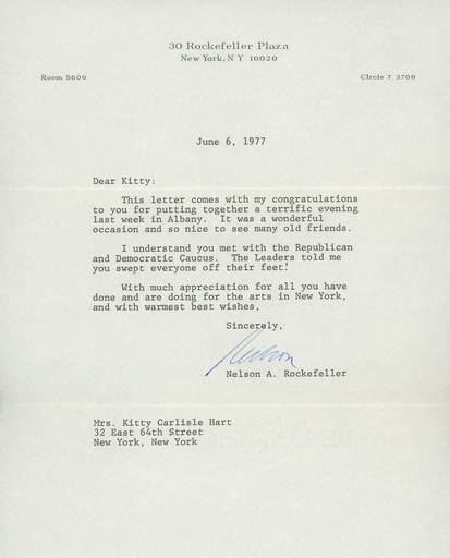 Nelson Rockefeller Signed Letter