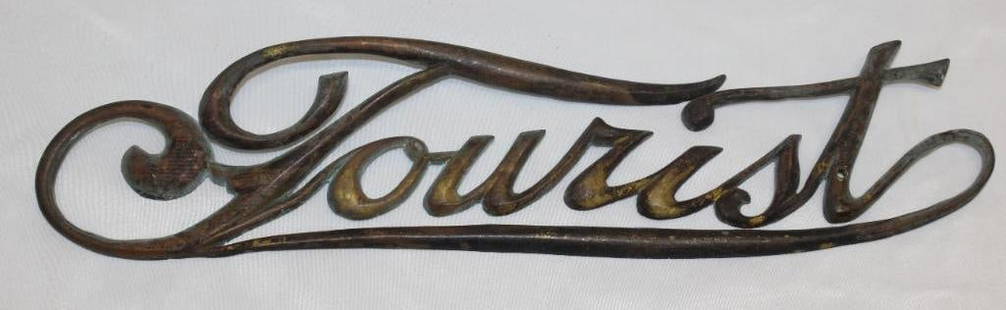Brass Tourist Motor Car Co Radiator Script Emblem