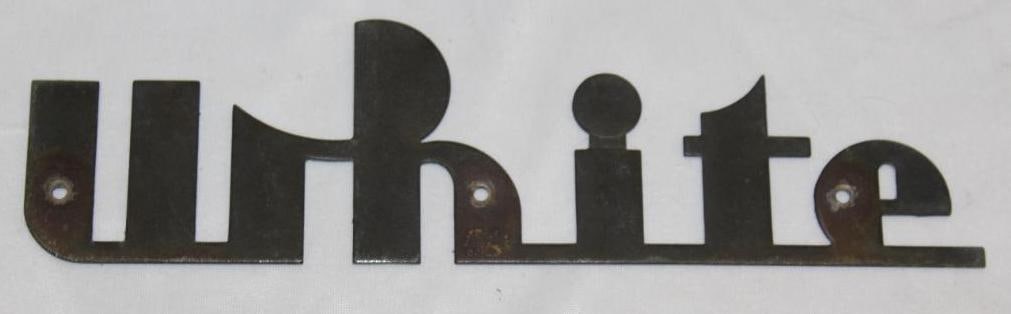Brass White Motor Car Co Radiator Script Emblem