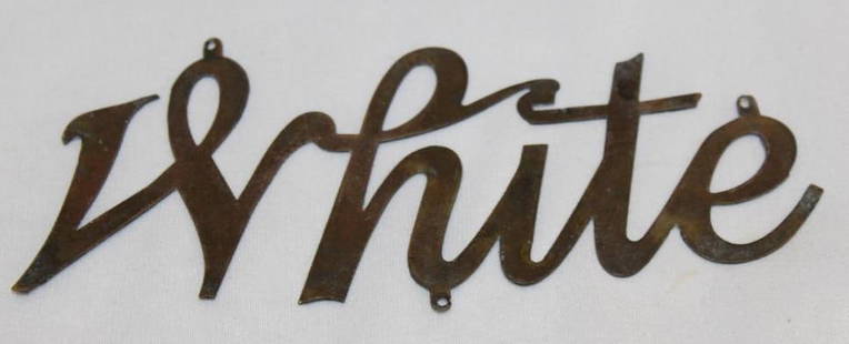 Brass White Motor Car Co Radiator Script Emblem