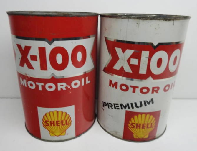 Pair Of Shell X 100 Five Quart Oil Cans