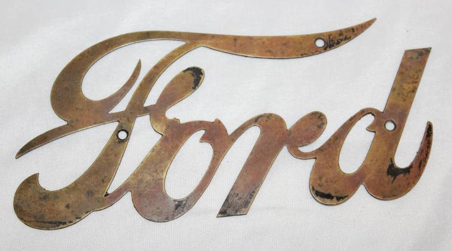 Ford Motor Car Co Brass Radiator Emblem Script