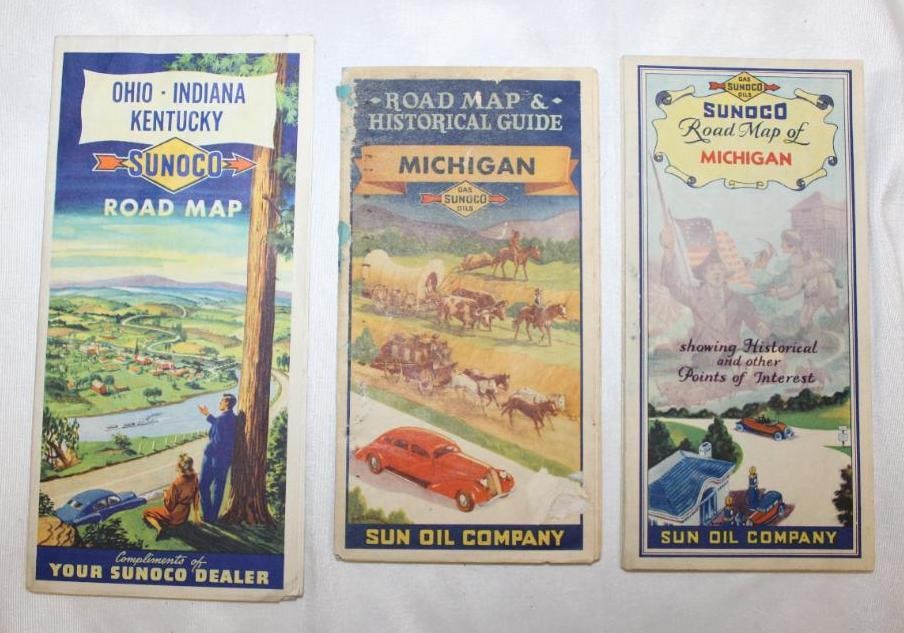 Group Of 3 1930's Sunoco Advertising Road Maps