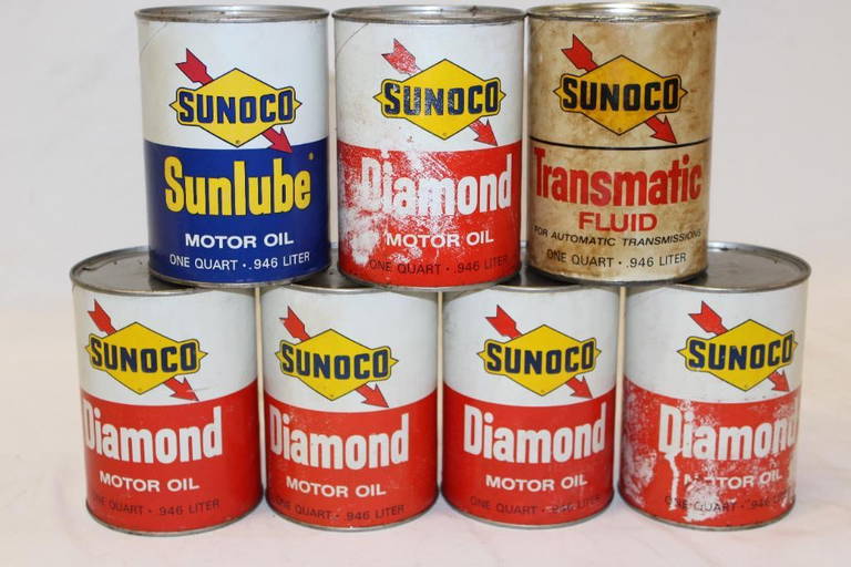 Group Of 7 Sunoco Quart Oil Cans
